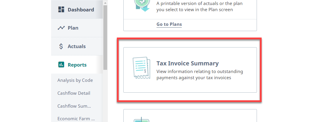 How to use the Tax Invoice Summary Report